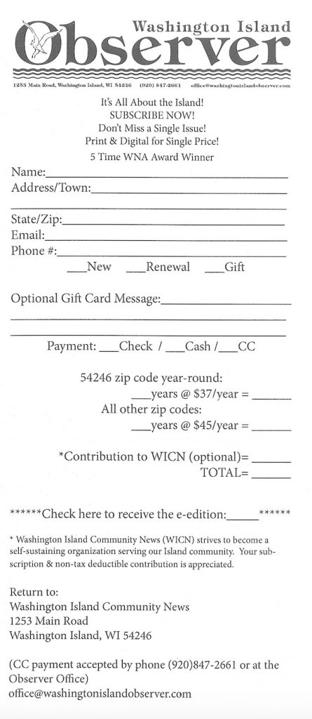 Washington Island Observer – Washington Island’s Newspaper